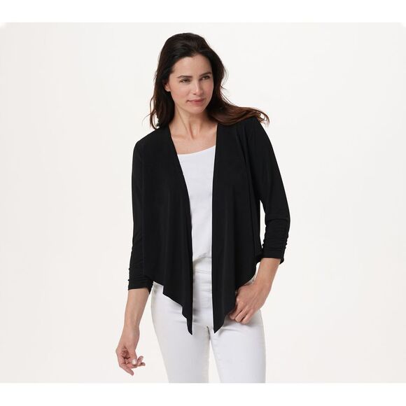 Susan Graver | Tops | Susan Graver Liquid Knit Ruched Sleeve Open Front Shrug Womens Top Plus ...